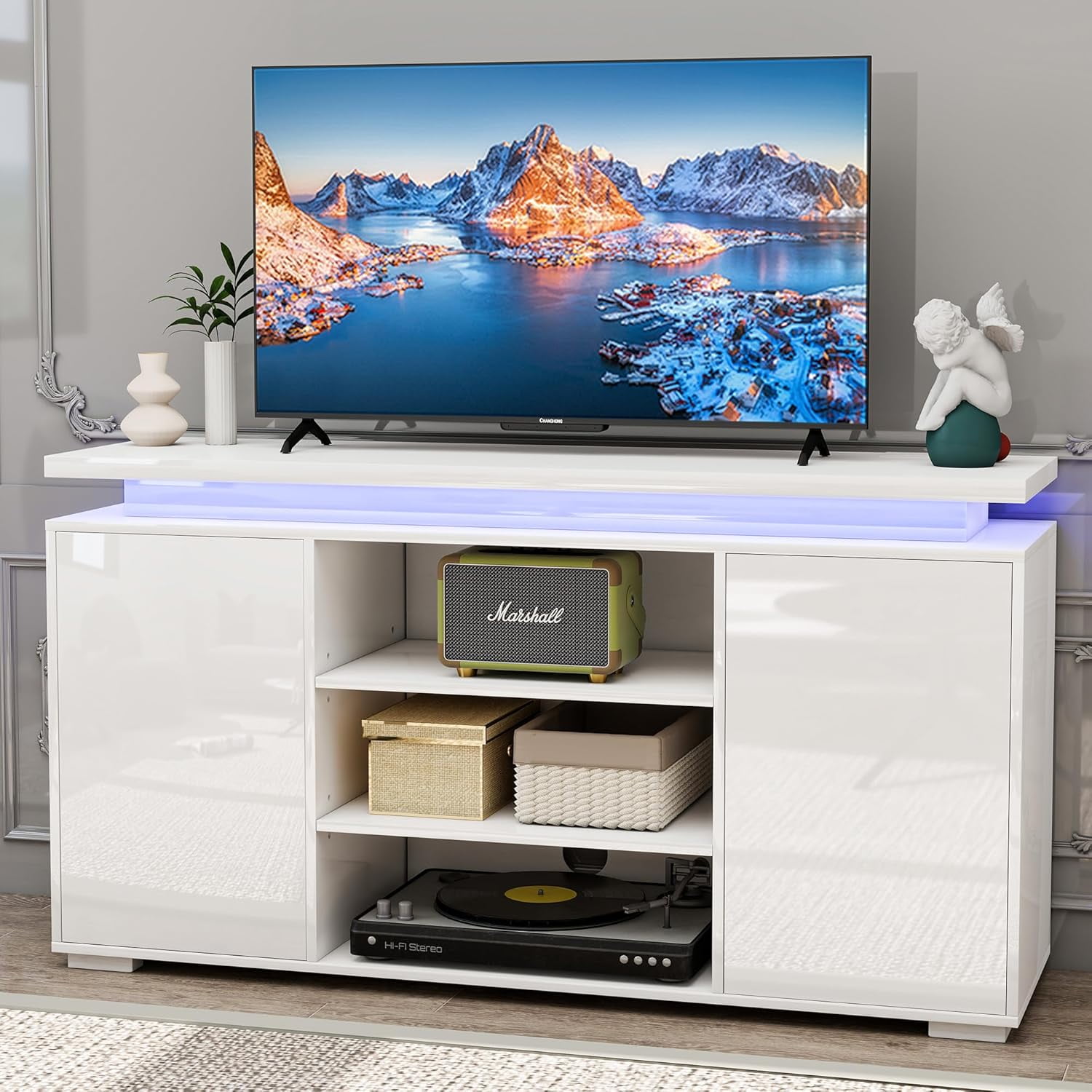 TV Stand Modern Entertainment Center with Storage 2 Doors for TVs up to ...