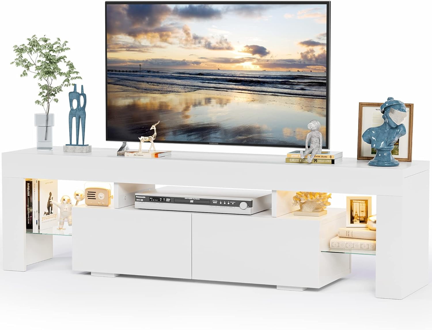 TV Stand, Modern Lighting TV Cabinet Entertainment Center Media and ...