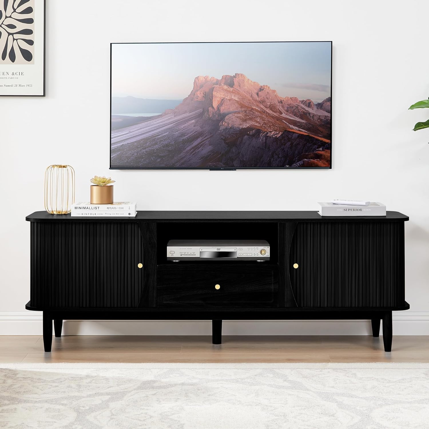 TV Stand, Modern TV Console Table with Drawer and Sliding Door, Gaming ...