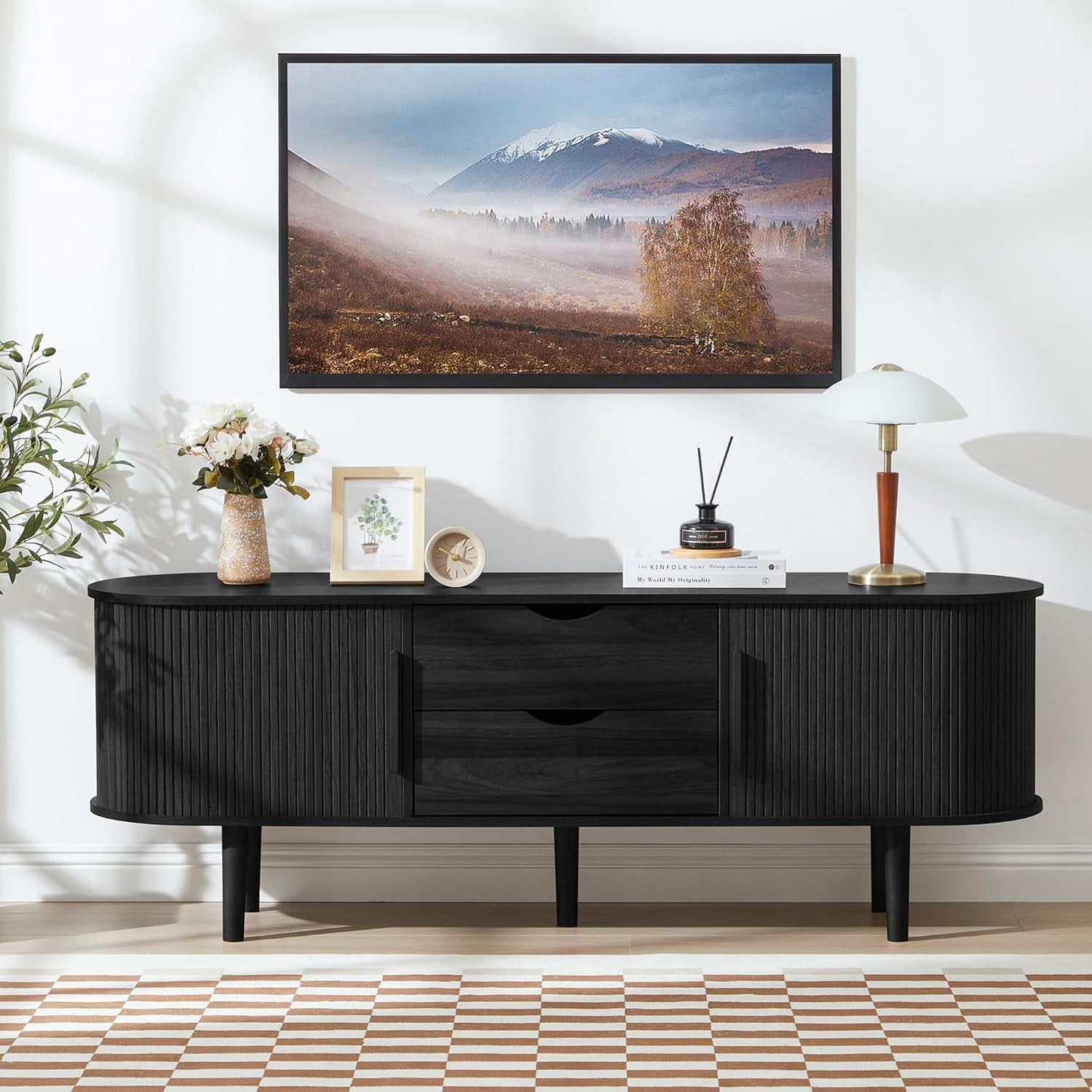 TV Stand, Modern TV Console Table with Storage Compartment and 2 ...