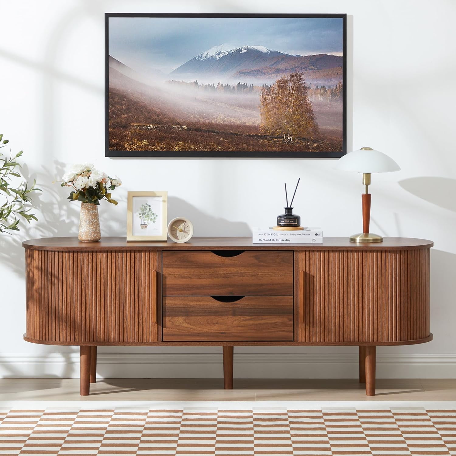 TV Stand, Modern TV Console Table with Storage Compartment and 2 ...