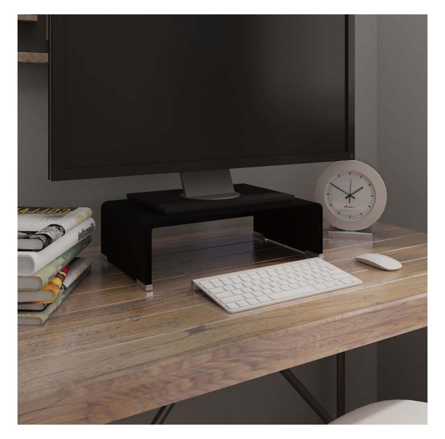 TV Stand/Monitor Riser Glass Black 15.7"x9.8"x4.3" - Walmart.com