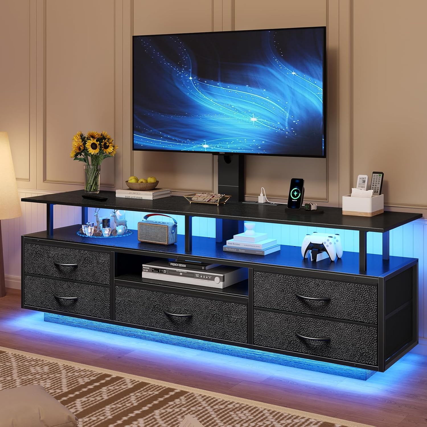 TV Stand with Mount for 32/55/65/70 inch TVs, 51.2" LED TV Stand with ...