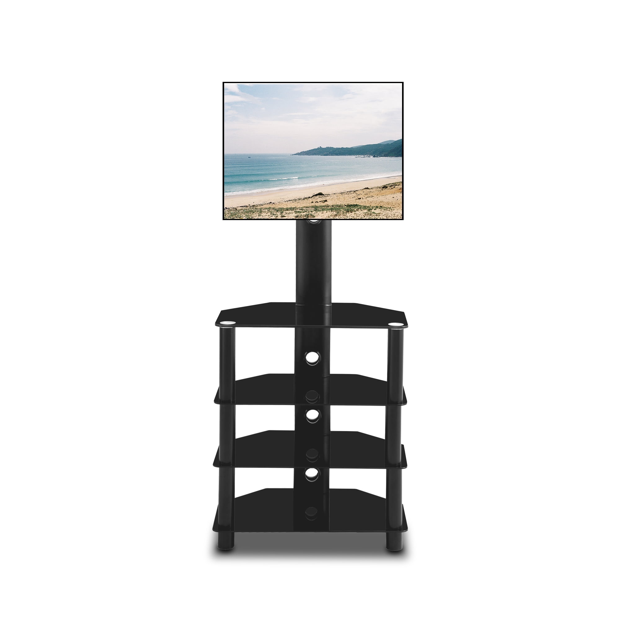 TV Stand with Mount, 4 Tier Glass TV Stand with Metal Frame, TV Stand ...