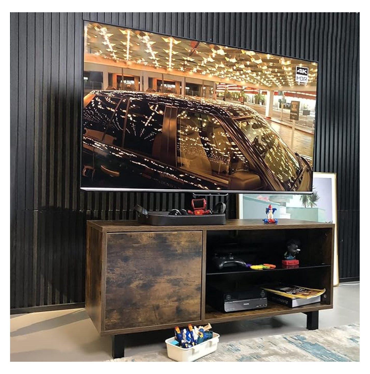 TV Stand with Mount for up to 75", Rustic Swivel Floor Entertainment ...