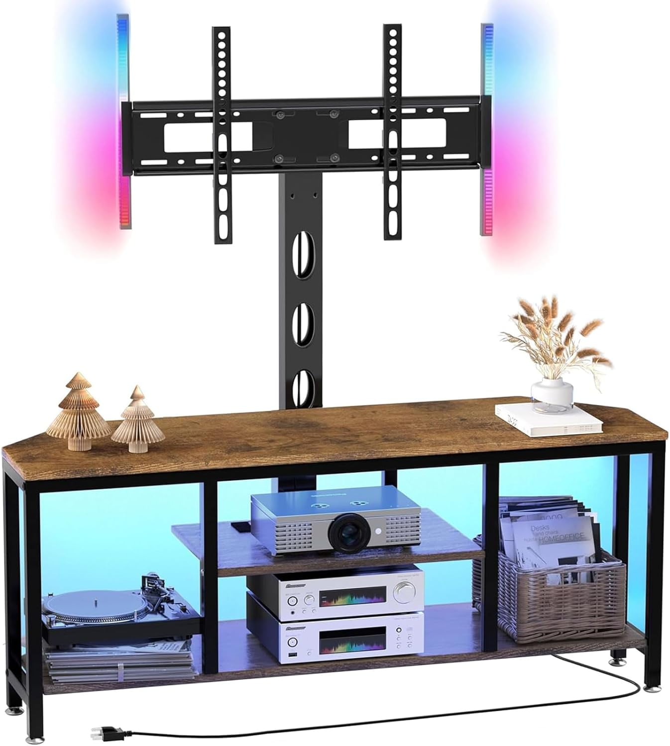 TV Stand with Mount and LED Light, Corner TV Stand with Storage and ...