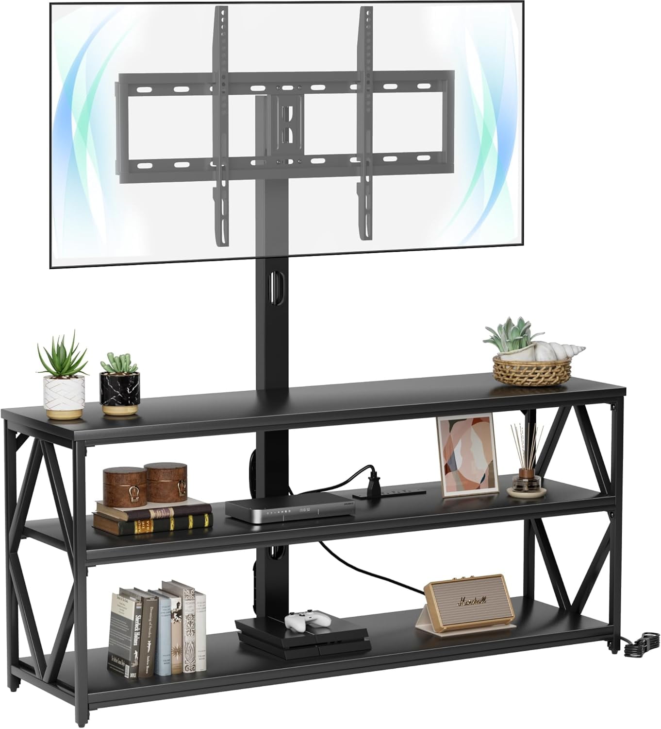 TV Stand with Mount and Power Outlet, Universal Height Adjustable ...