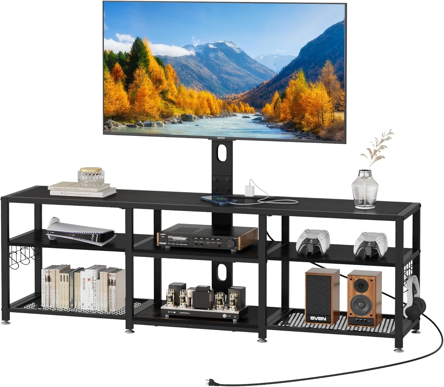 TV Stand with Mount and Power Outlets, Entertainment Center for 55/60 ...