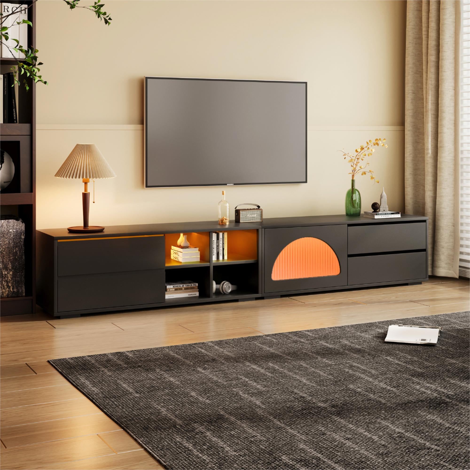 TV Stand ON-TREND Modern TV Stand with Fluted Glass Door for TVs Up to ...