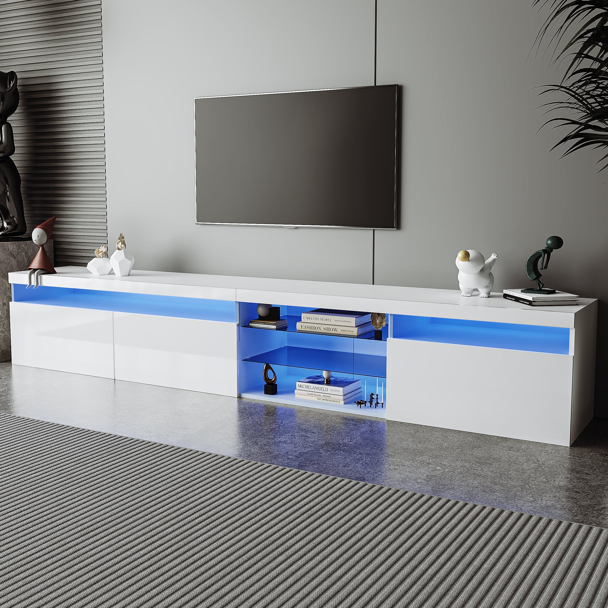 TV Stand ON-TREND Unique Design TV Stand with 2 Glass Shelves, Ample ...