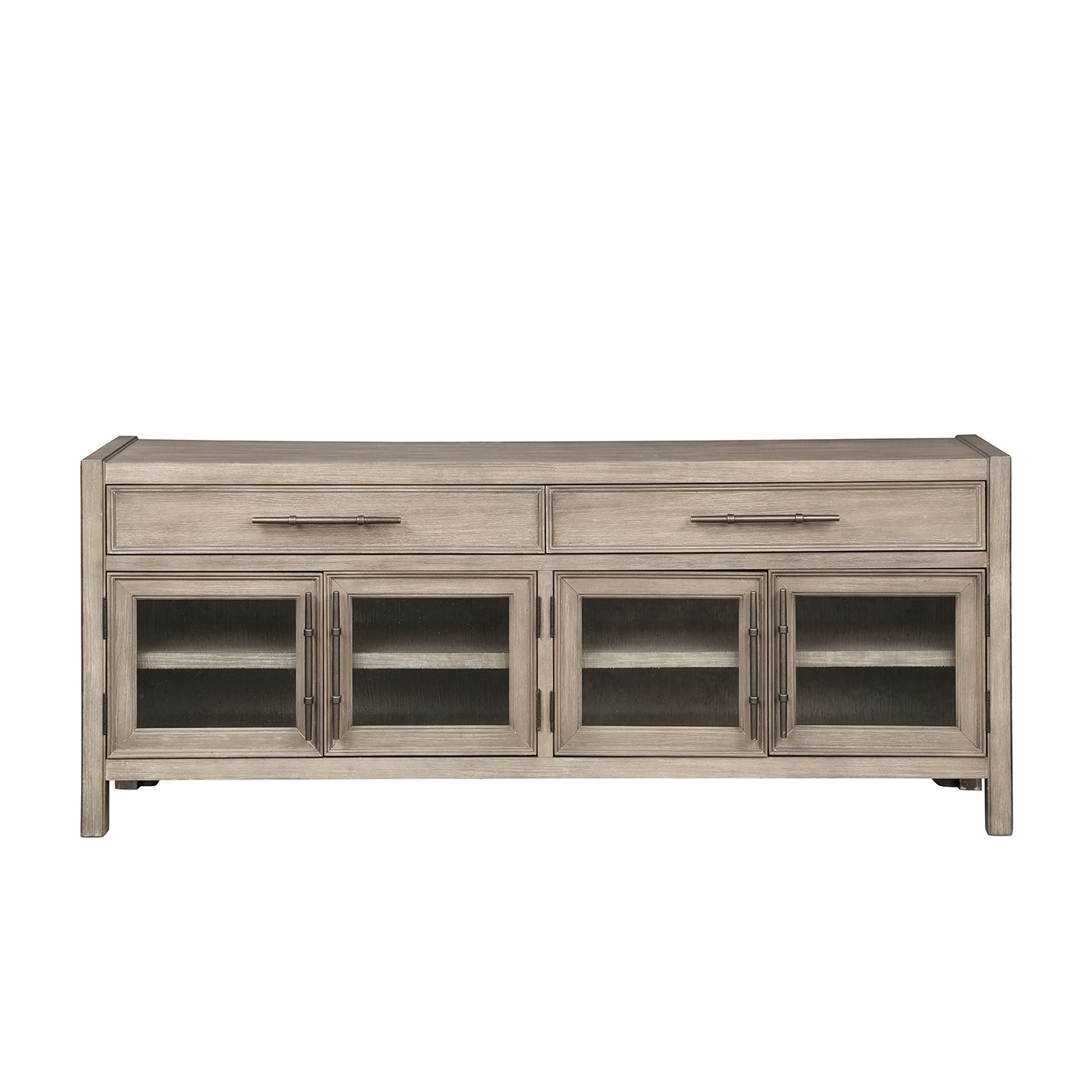 TV Stand / Oak solids and veneers, greige color, 4 glass doors / Ideal ...