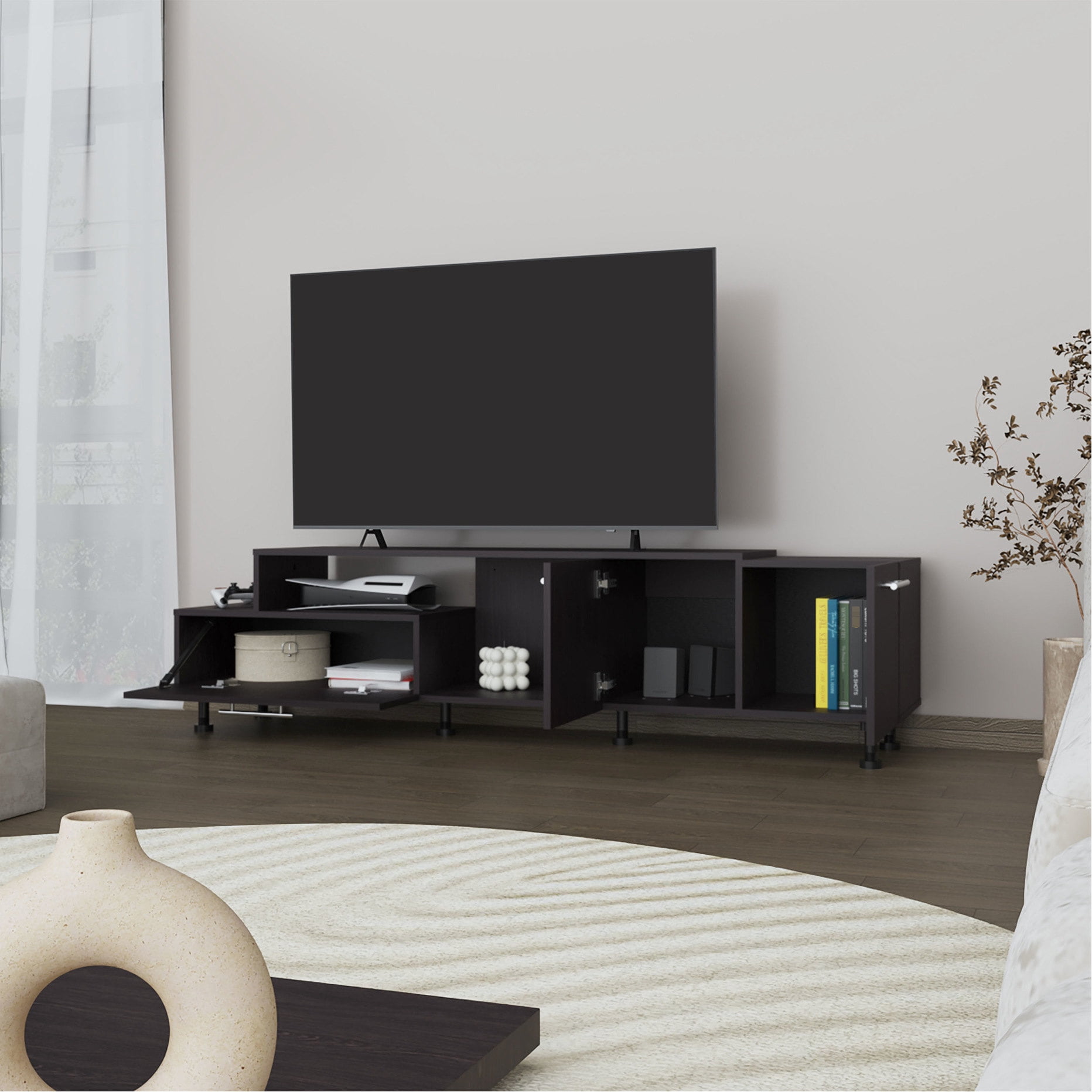 TV Stand | Open Shelves and Closed Cabinets for Storage | High ...