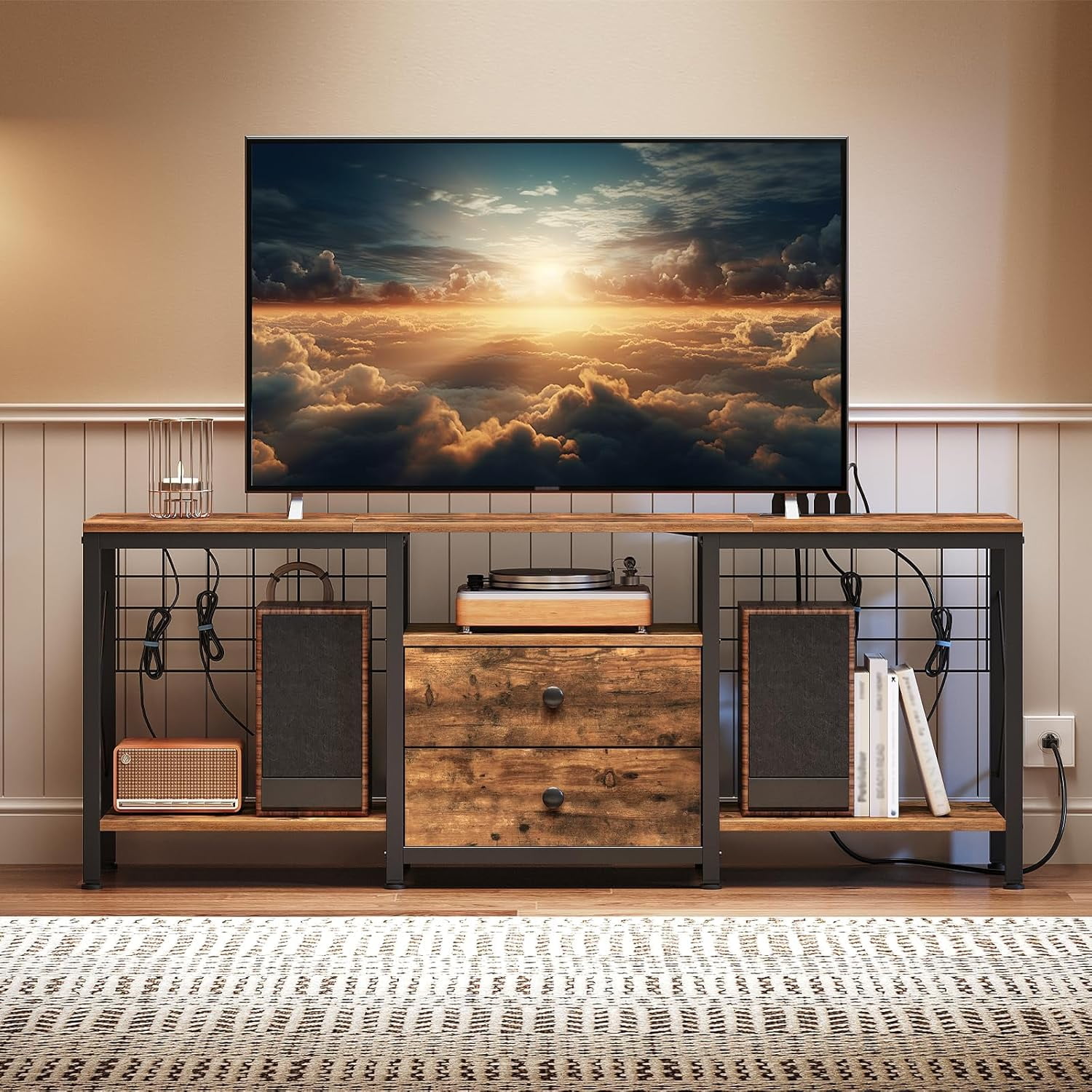TV Stand with Power Outlet Up to 60 Inch, Entertainment Center with 2 ...
