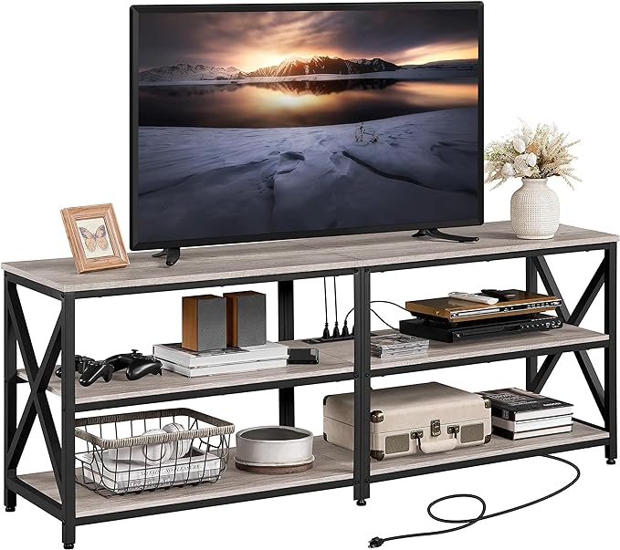 TV Stand with Power Outlet for 75 Inch TV, 3 Tiers TV Storage Cabinet ...
