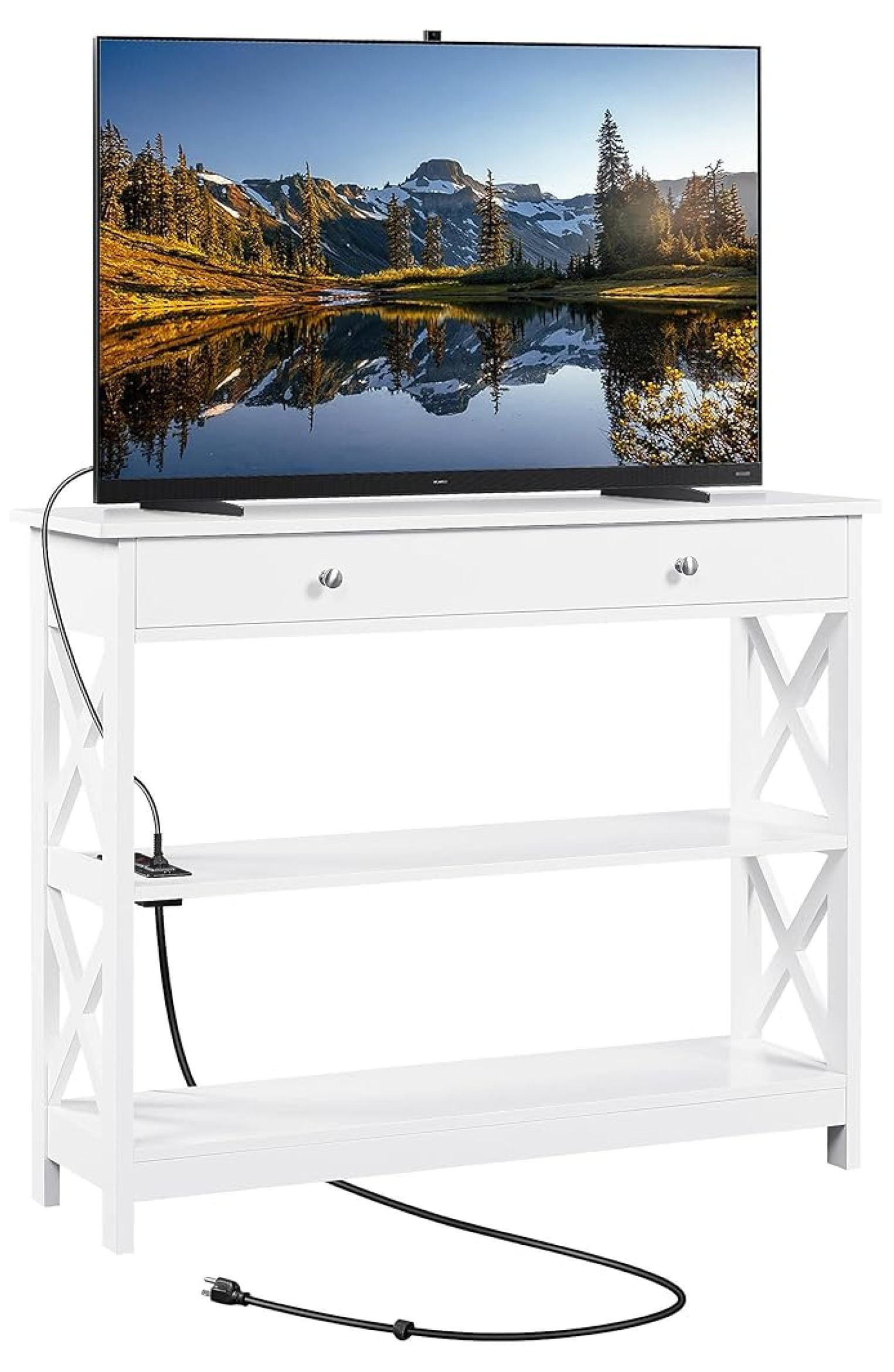 TV Stand with Power Outlet, Entertainment Center with Drawer, 39.5 ...