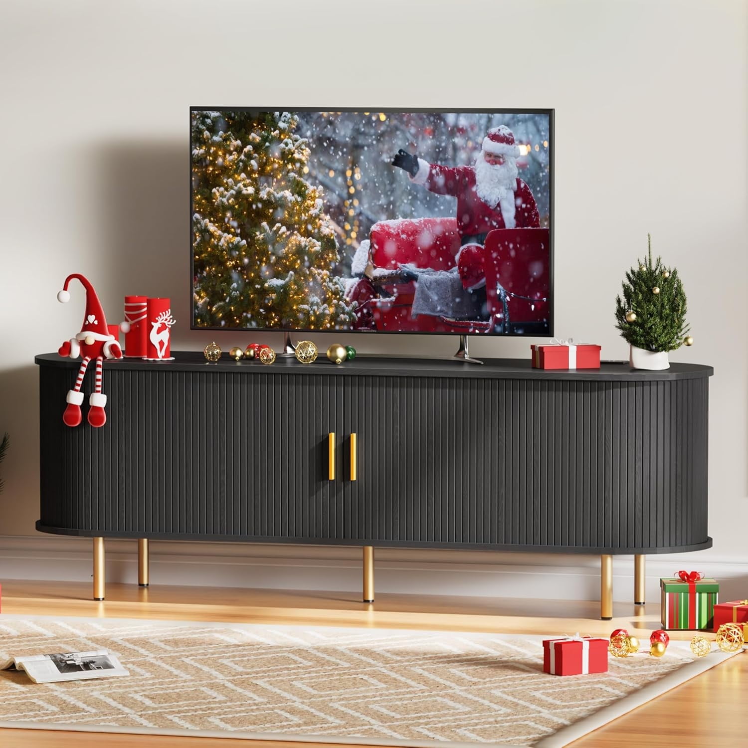 TV Stand with Power Outlet, Mid-Century Modern Television Stand, Media ...