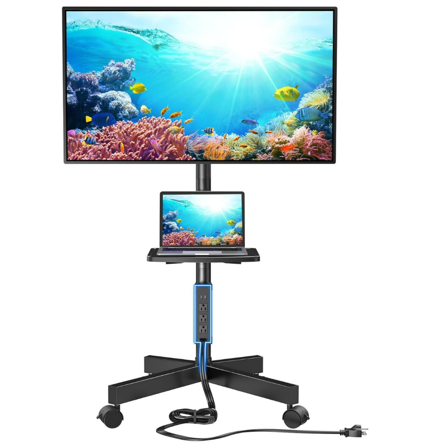 TV Stand with Power Outlet, Mobile TV Cart for 23-60 Inch Flat/Curved ...