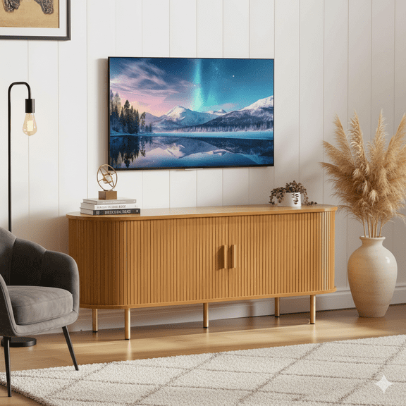 Mid Century Modern TV Stand with Power Outlet for TVs up to 60 Inch ...