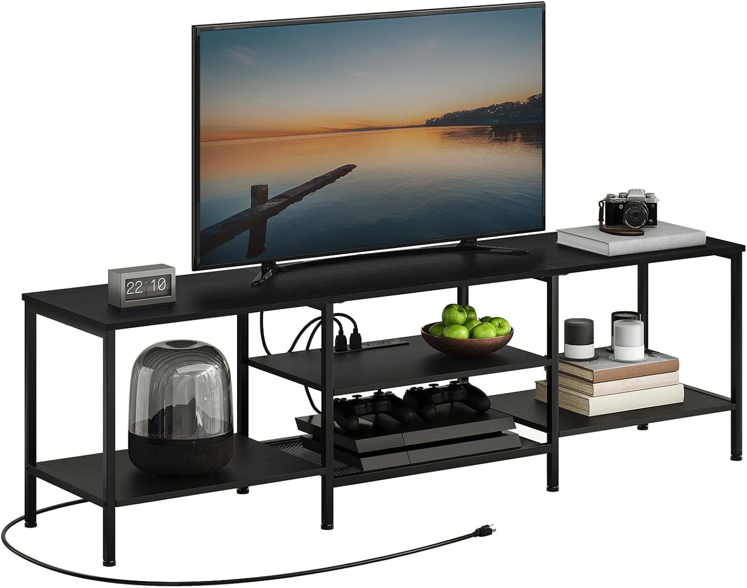 TV Stand with Power Outlets to 55 Inches, TV Console Table with Open Storage Shelves Cabinet ...