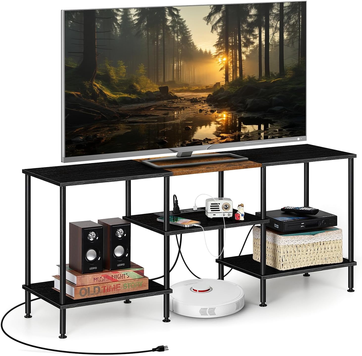 TV Stand with Power Outlets to 55 Inches, TV Console Table with Open ...