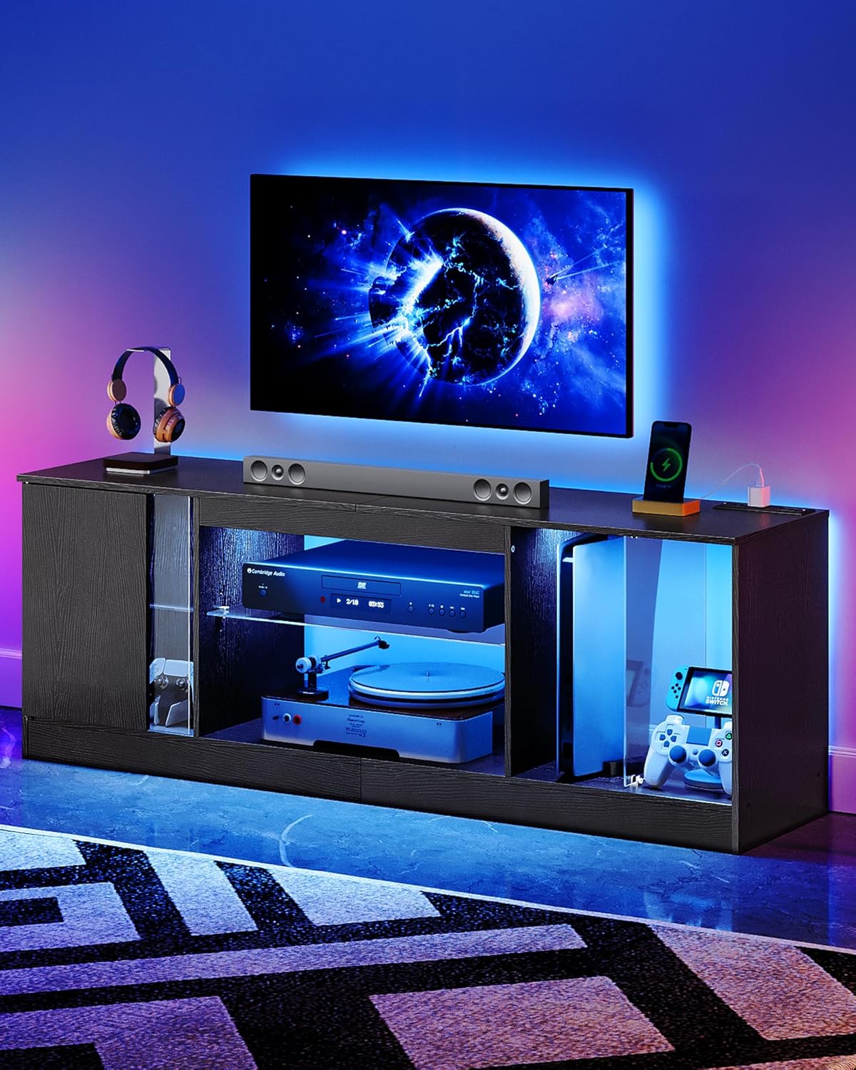 TV Stand with Power Outlets to 63 inch TV, Modern Entertainment Center ...