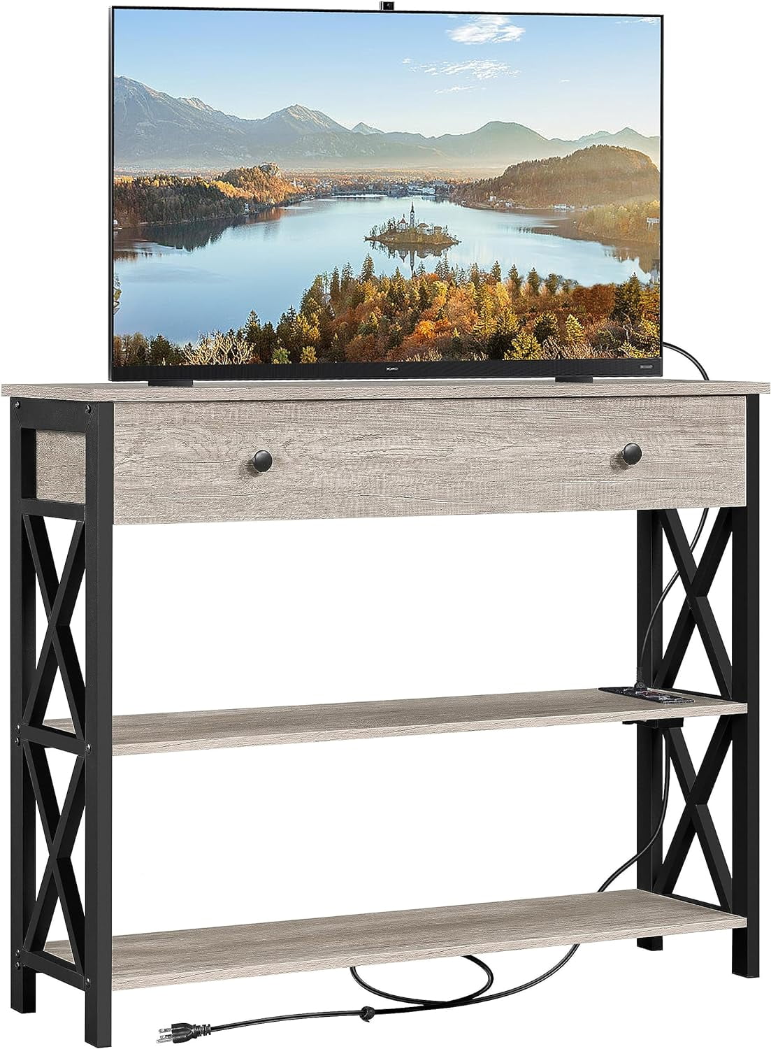 TV Stand with Power Outlets, Entertainment Center with Drawer, Media ...