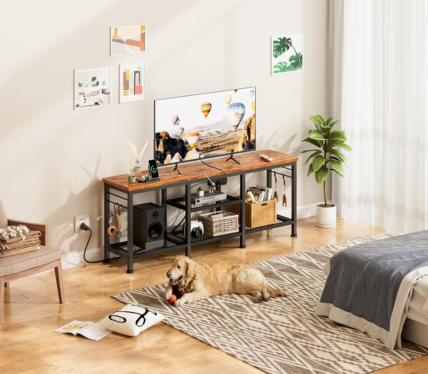 TV Stand with Power Outlets, Entertainment Center with Open Storage ...