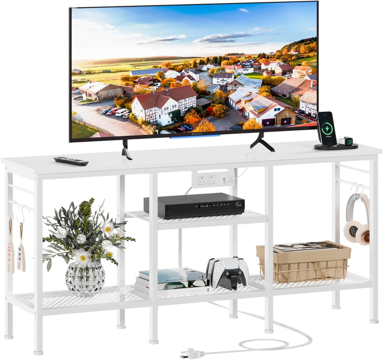 TV Stand with Power Outlets, Entertainment Center with Open Storage ...