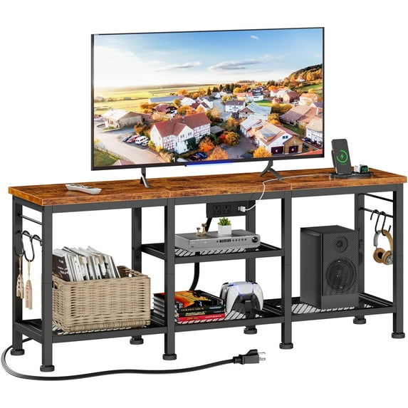 TV Stand with Power Outlets, Entertainment Center with Open Storage ...
