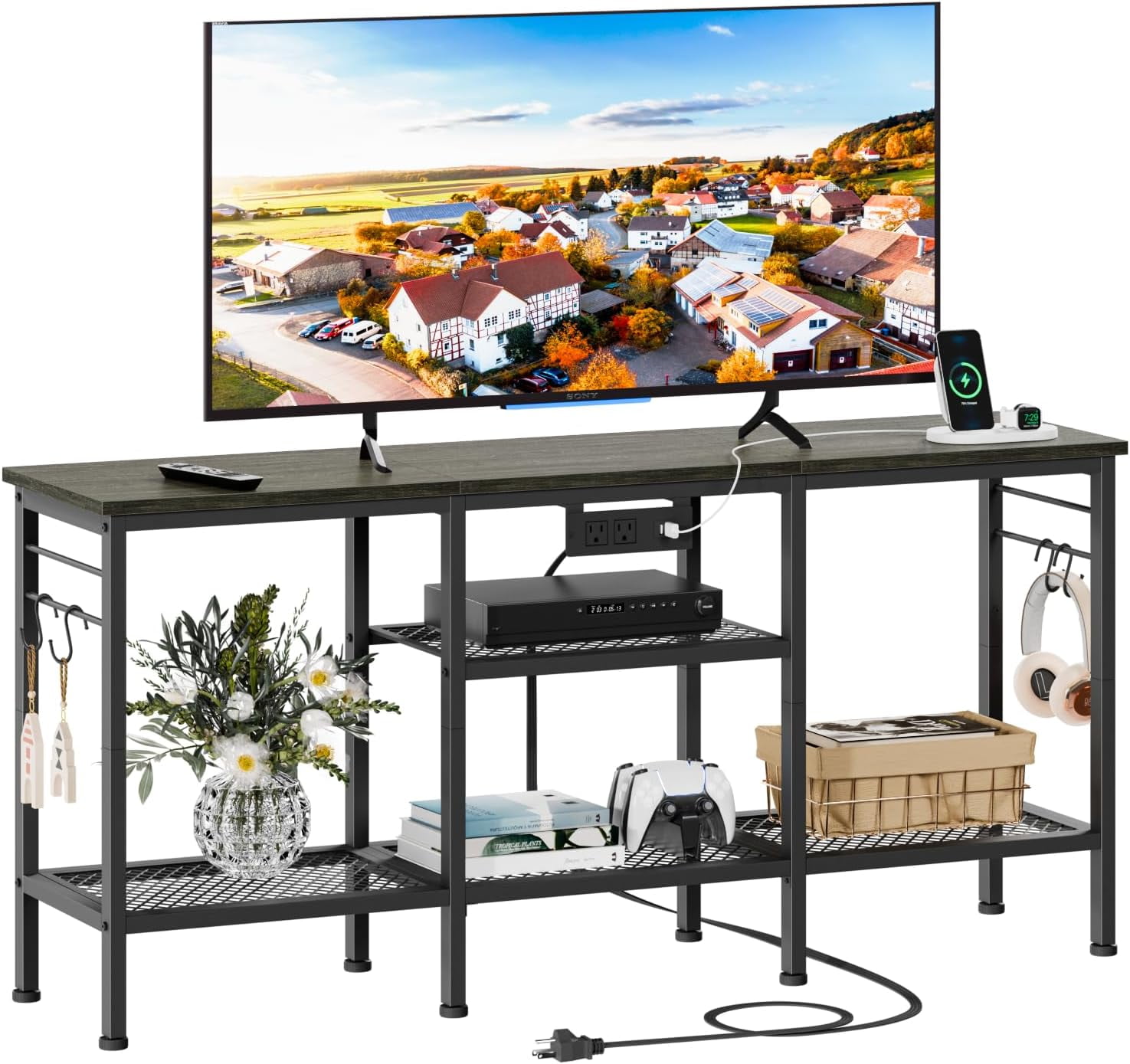 TV Stand with Power Outlets, Entertainment Center with Open Storage ...
