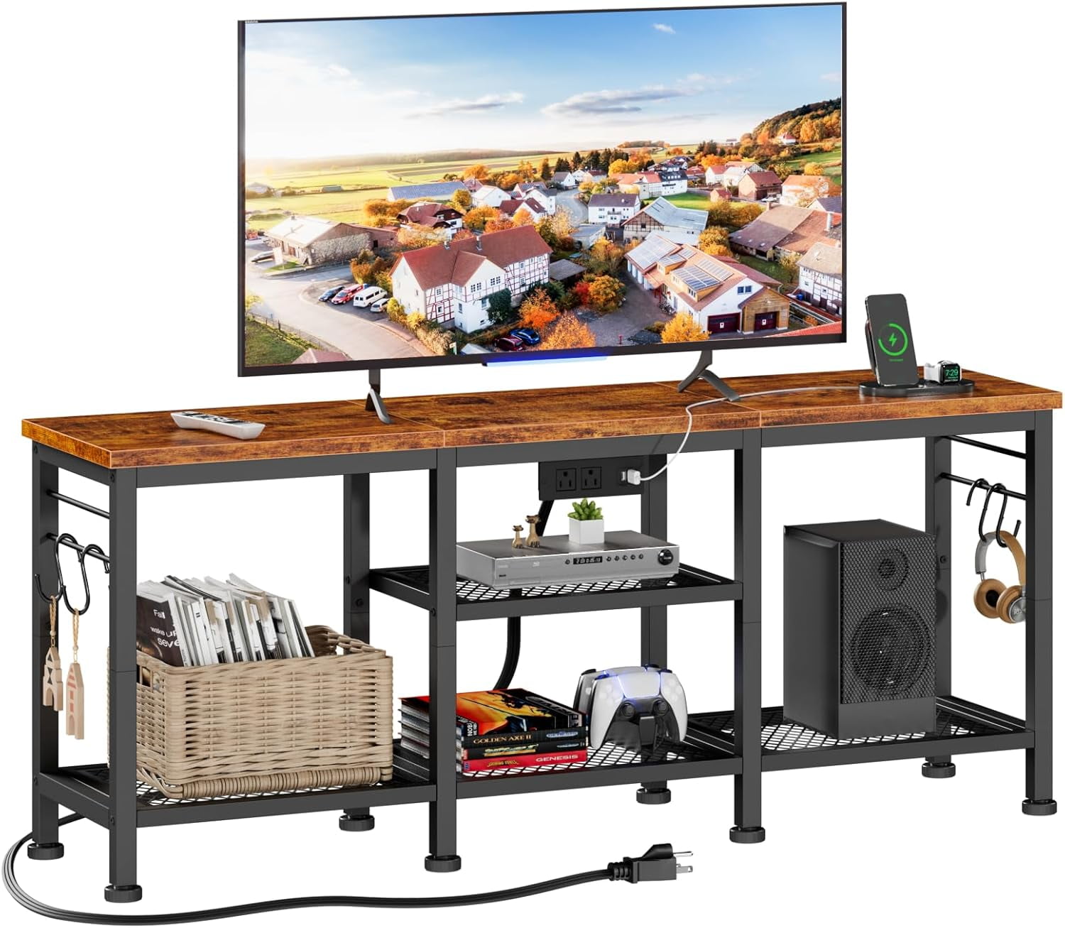 TV Stand with Power Outlets, Entertainment Center with Open Storage ...
