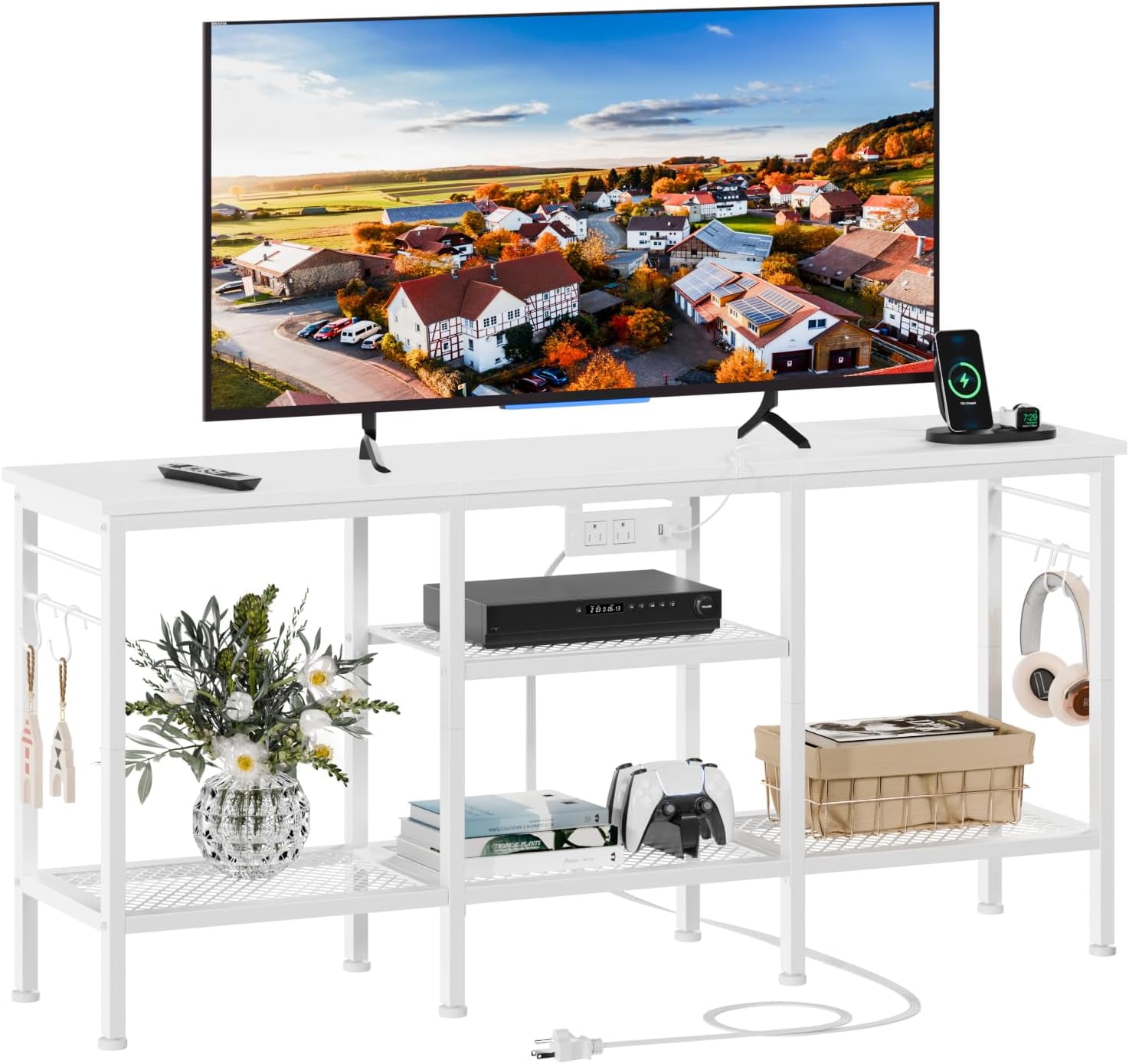 TV Stand with Power Outlets, Entertainment Center with Open Storage ...