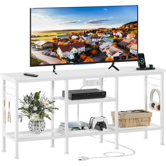 TV Stand with Power Outlets, Entertainment Center with Open Storage ...