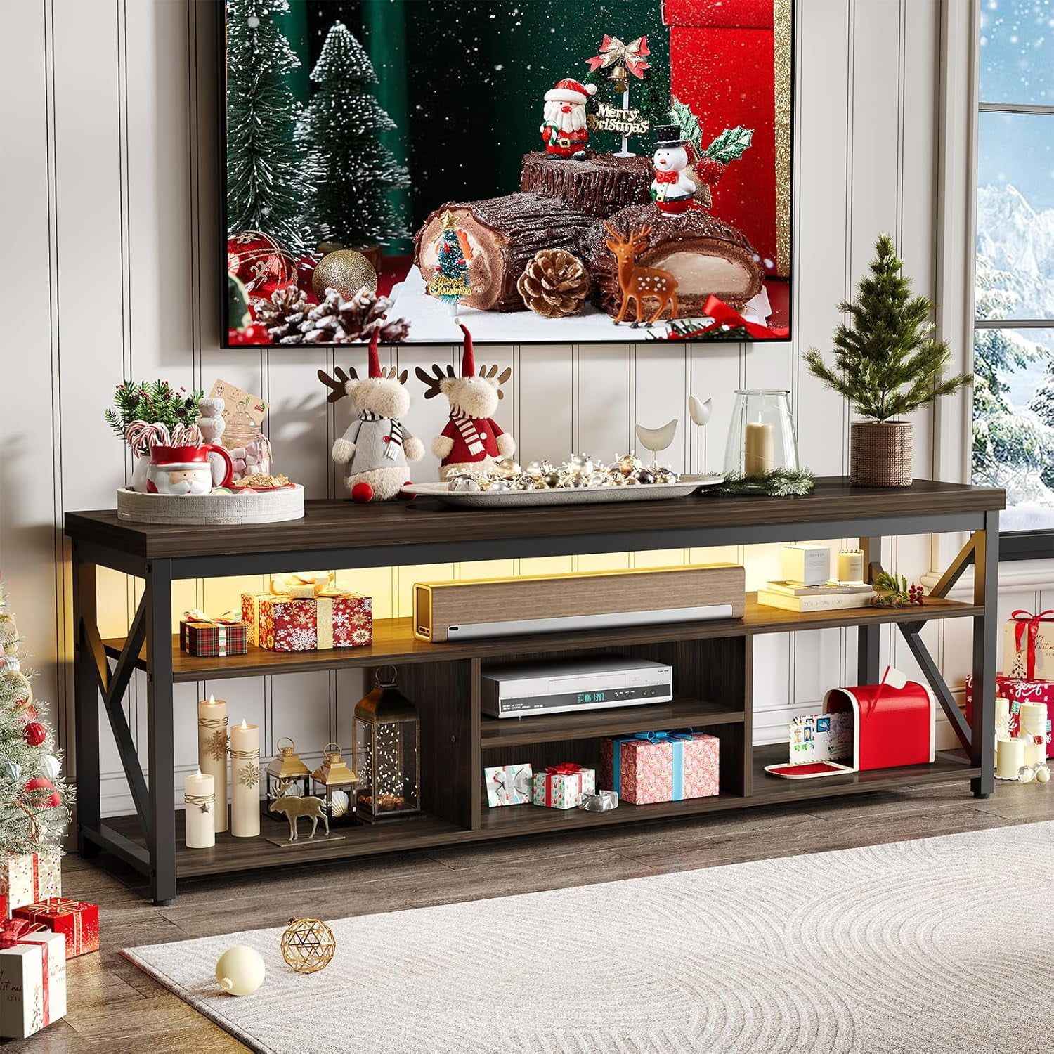 TV Stand with Power Outlets, Industrial TV Stands for 60 65 70 inch TV ...