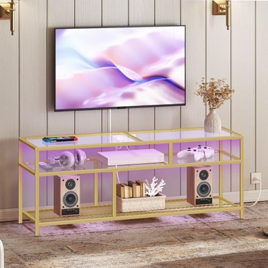 TV Stand, Rectangular LED TV Stand with Power Outlets to 65'', Modern ...