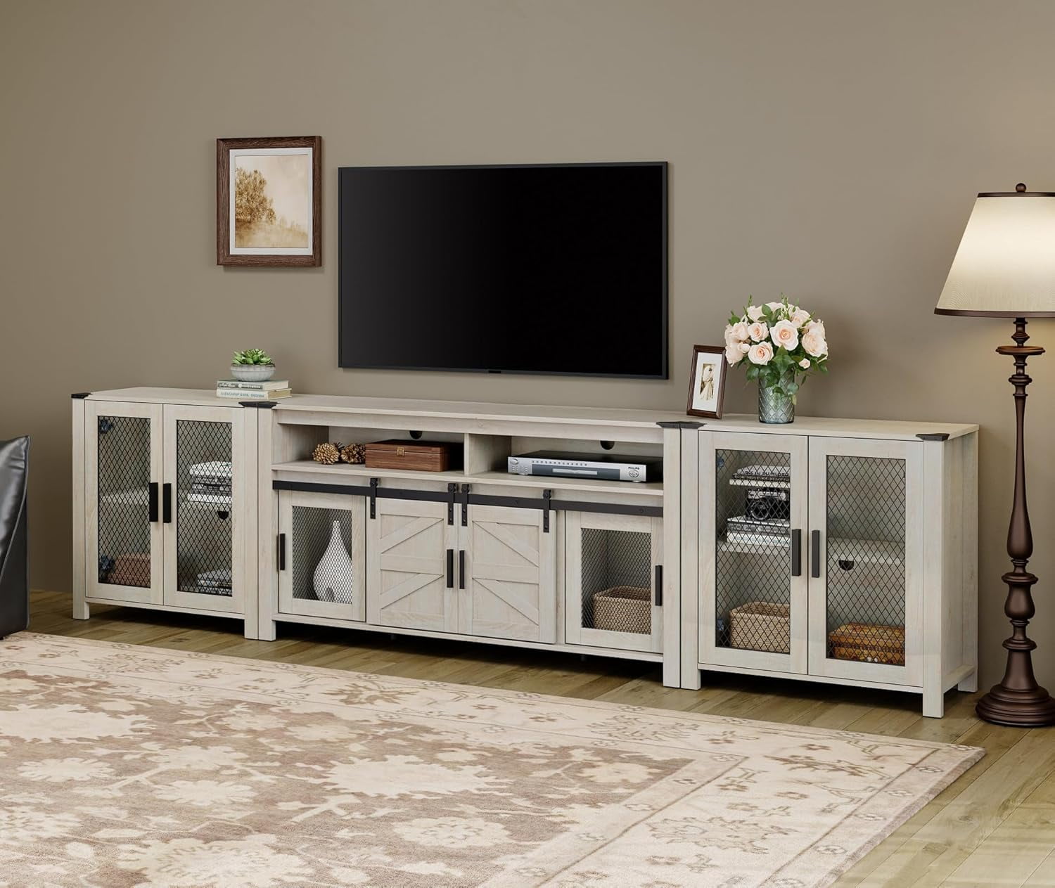 TV Stand Set for 100 Inch TVs, Farmhouse Storage Unit with Door ...