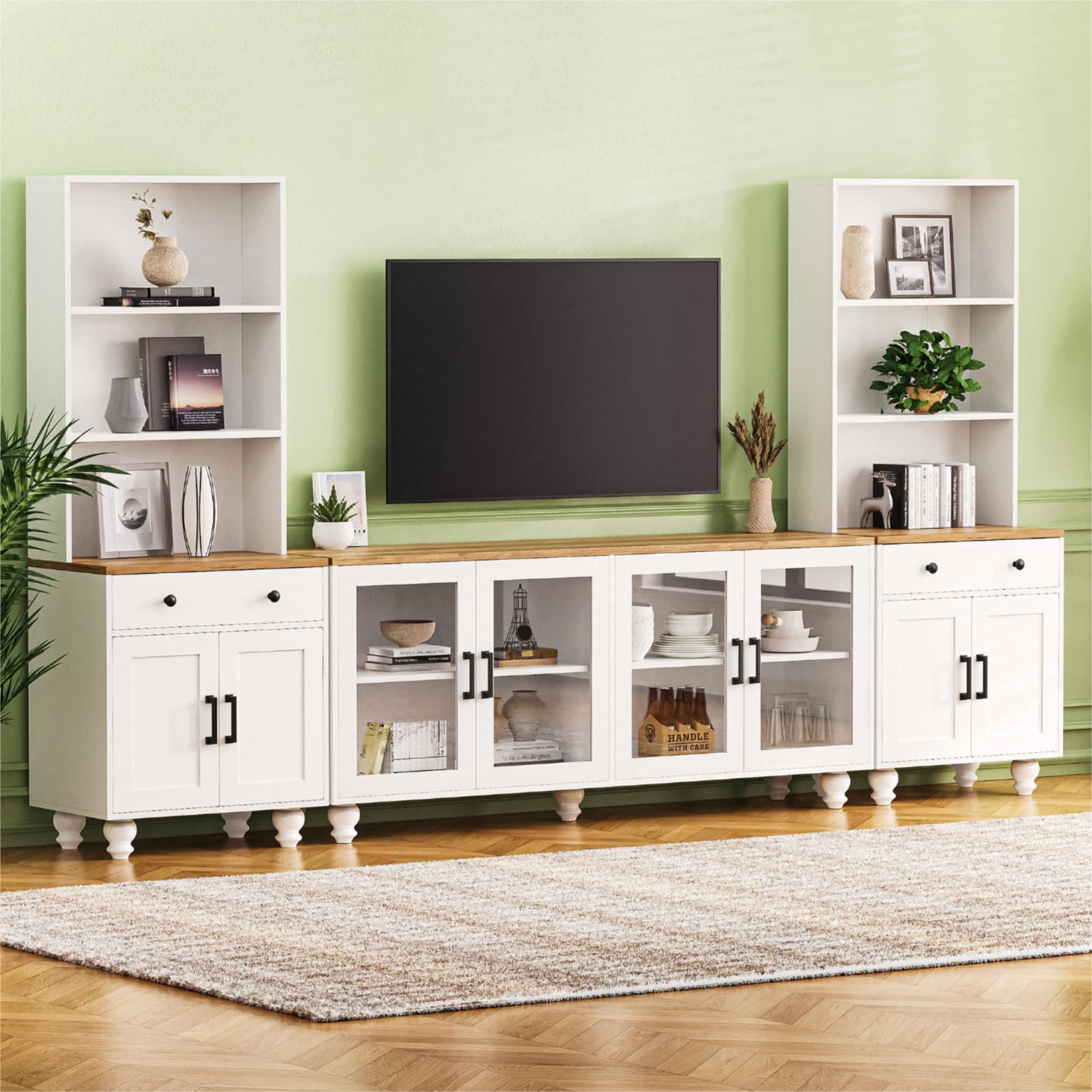 TV Stand with Solid Wood Gourd-Shaped Legs for TVs Up to 70 ...