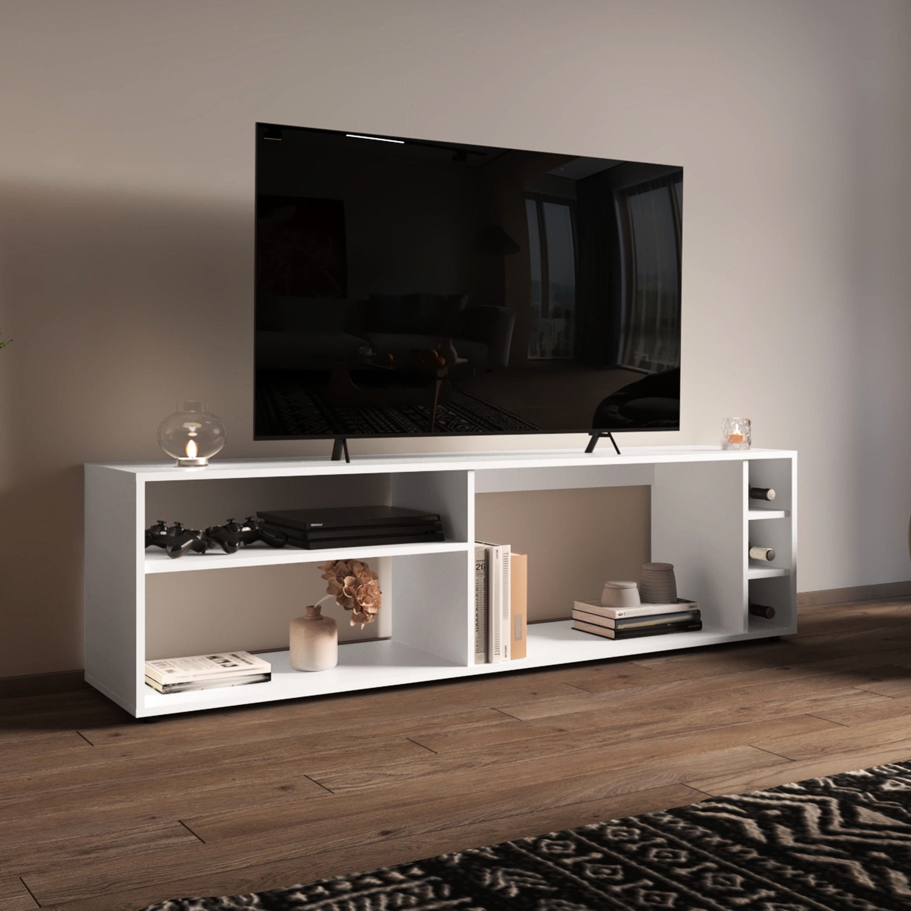 TV Stand | Spacious Design for Large TVs, Cable Organization | White ...