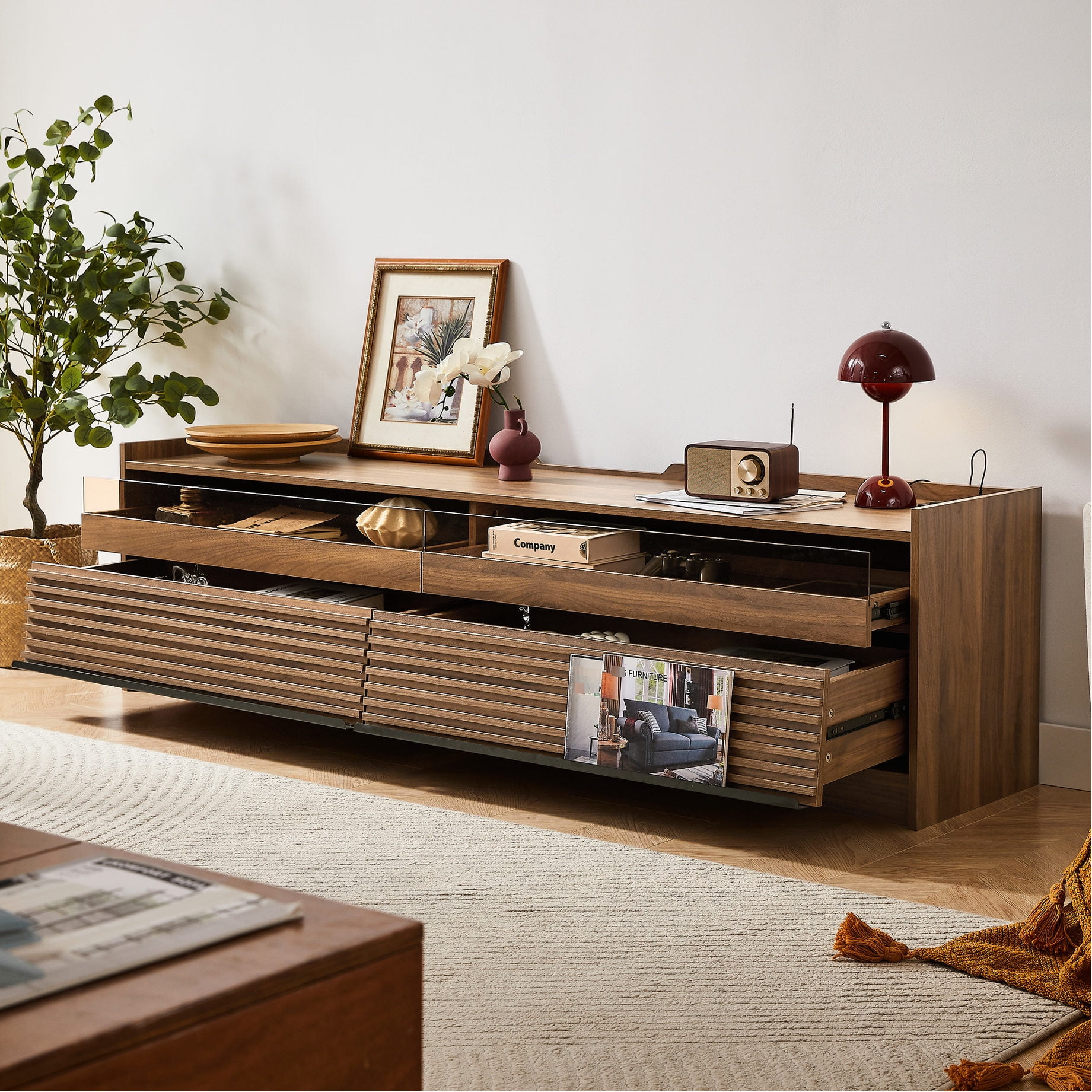 TV Stand | Spacious Drawer Storage, LED Lighting for Movie Nights | MDF ...