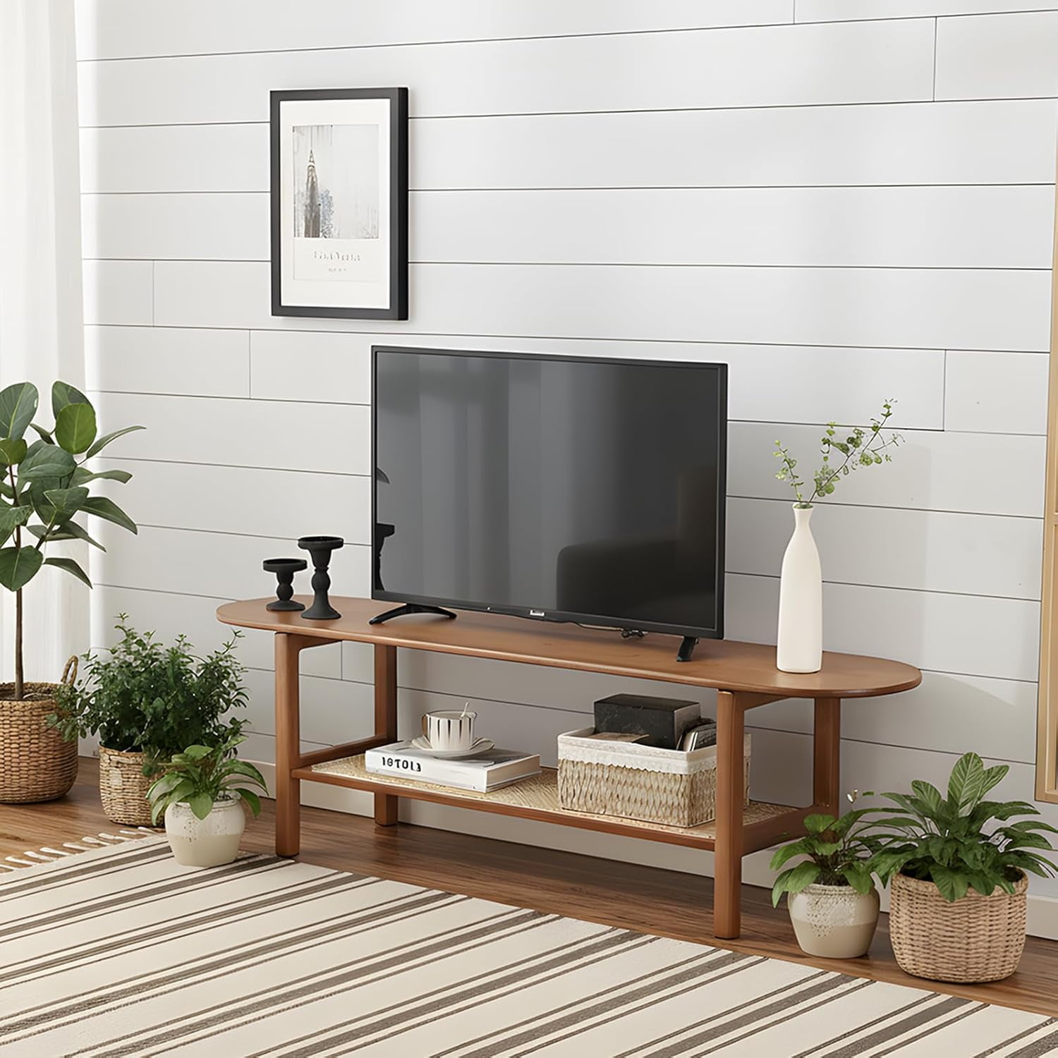 TV Stand with Storage for TV up to 65 inch, Rattan TV Console ...