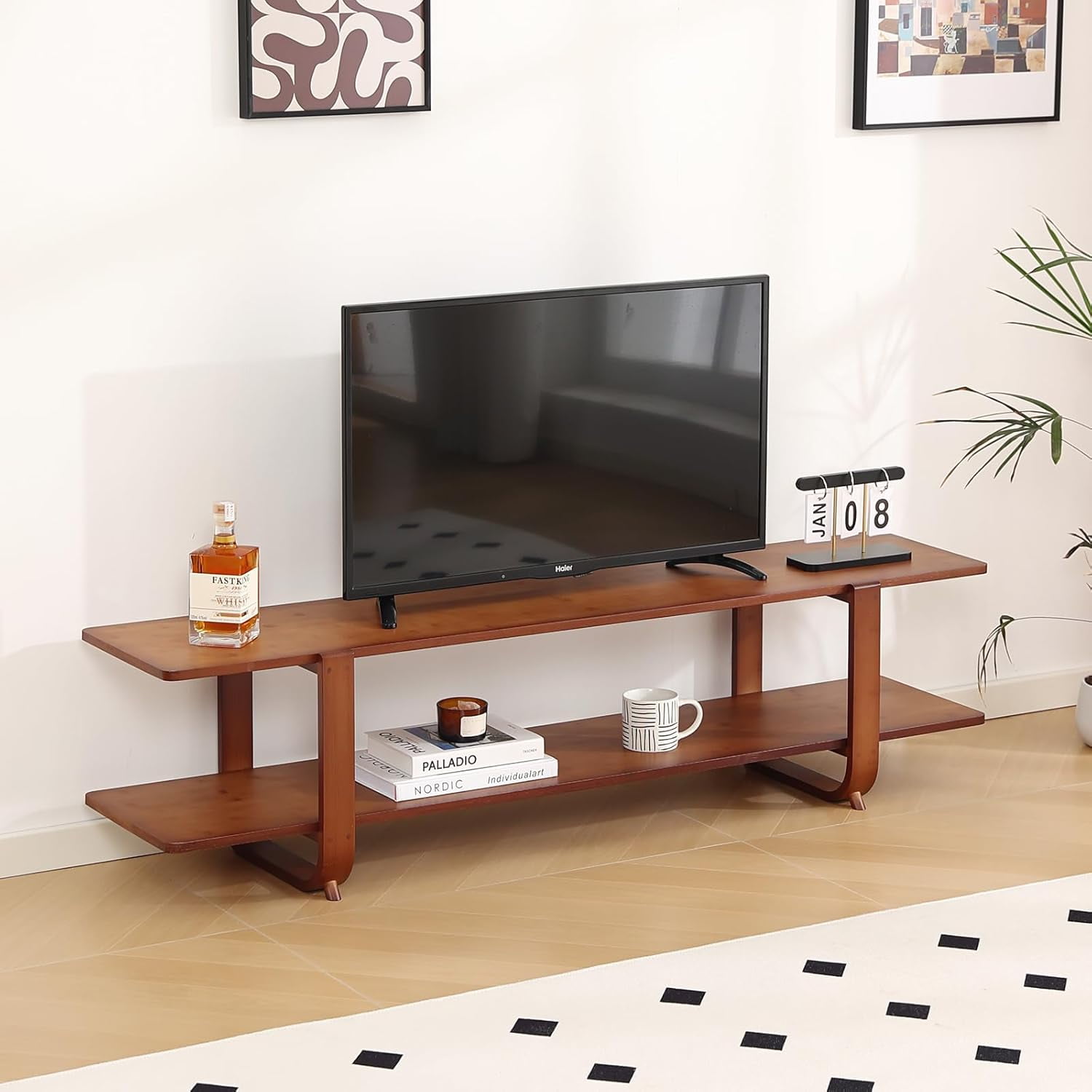 TV Stand with Storage for TVs up to 65'', Bamboo TV Console ...