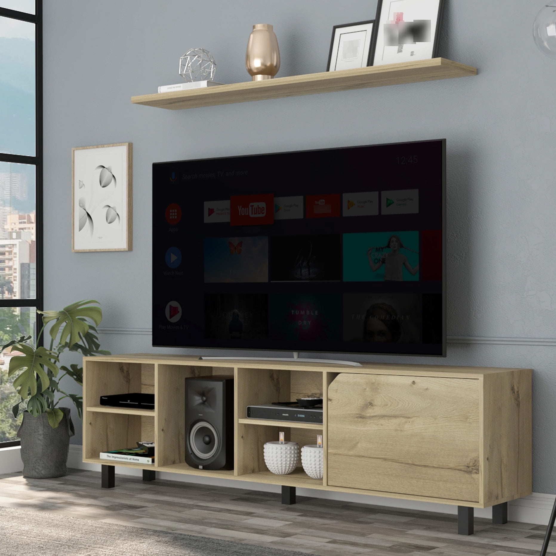 TV Stand Supporting Up to 70" TVs, Five Leg Structure | 5 Open Shelves ...