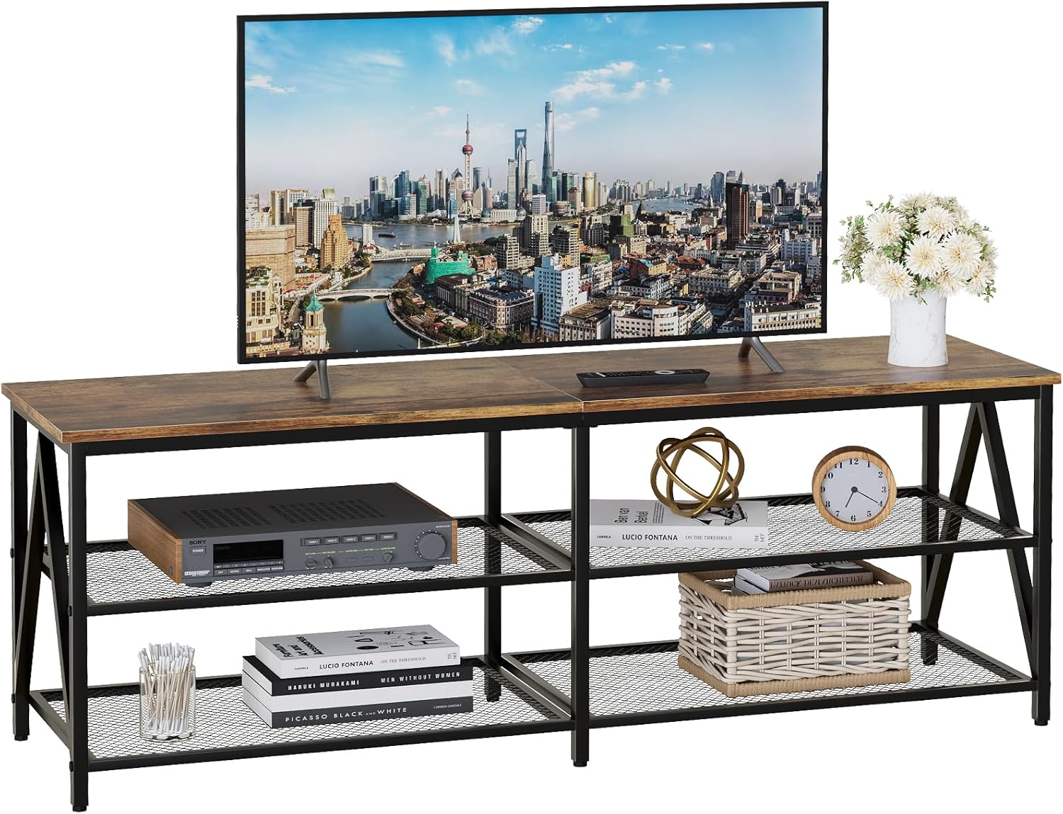 TV Stand for TV Up To 65 Inch, Long 55" TV Cabinet with 3-Tier Storage ...