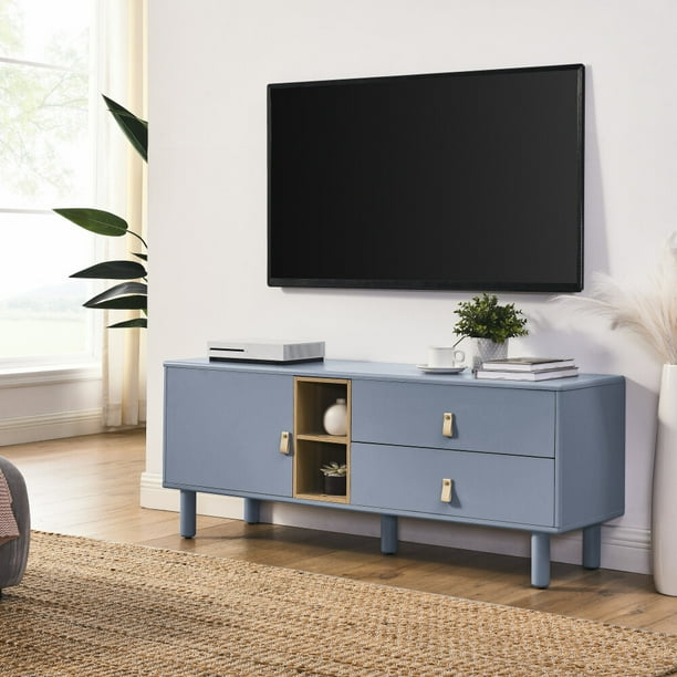 TV Stand, TV Stand with Storage and Leather Handle Drawer, Multi ...