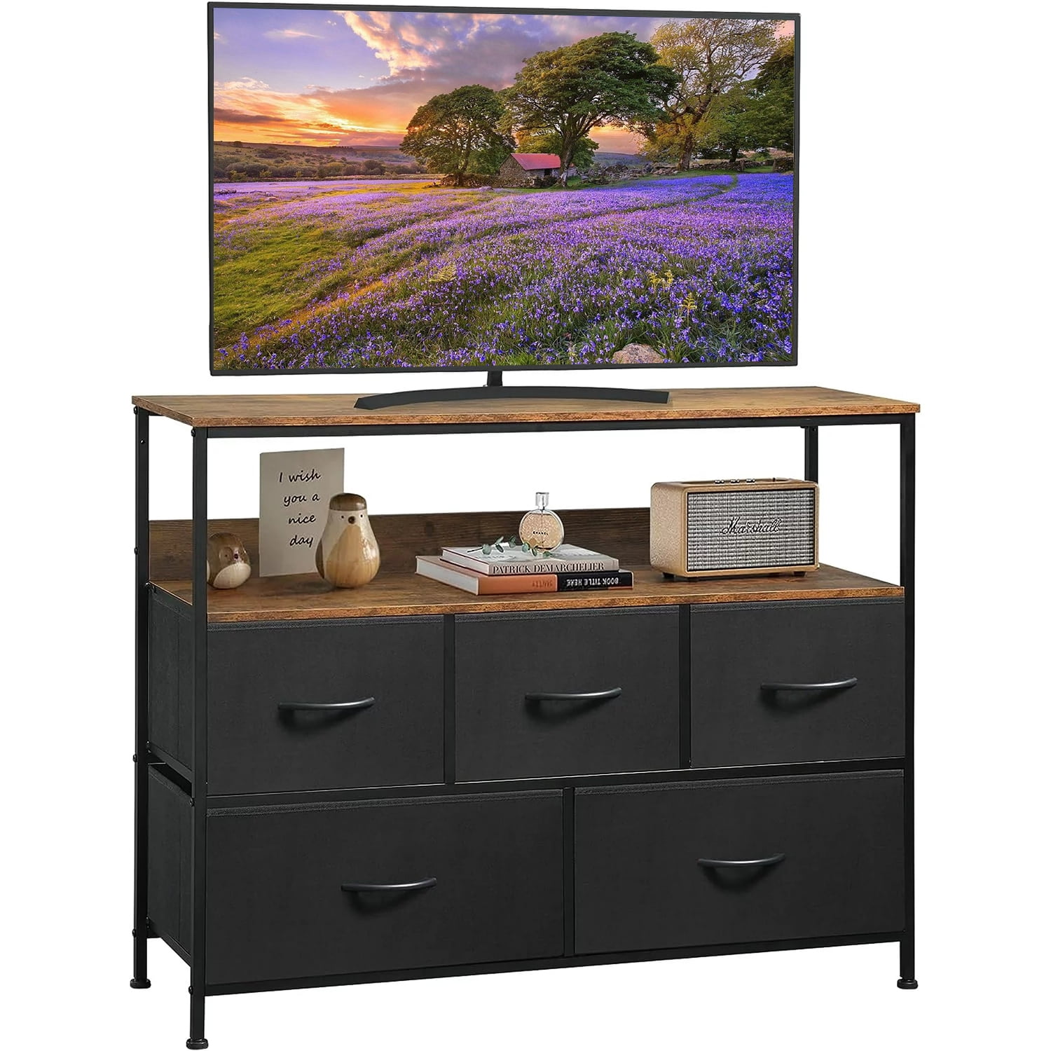 MONVANE 40 inches TV Stand for 45" TV, Dresser Drawers Entertainment ...