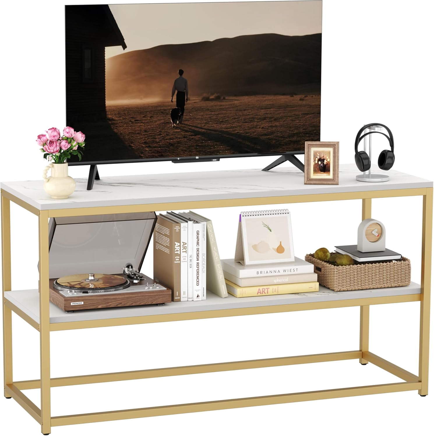 TV Stand for TVs up to 50 Inch, 3 Tier Entertainment Center, Modern TV ...