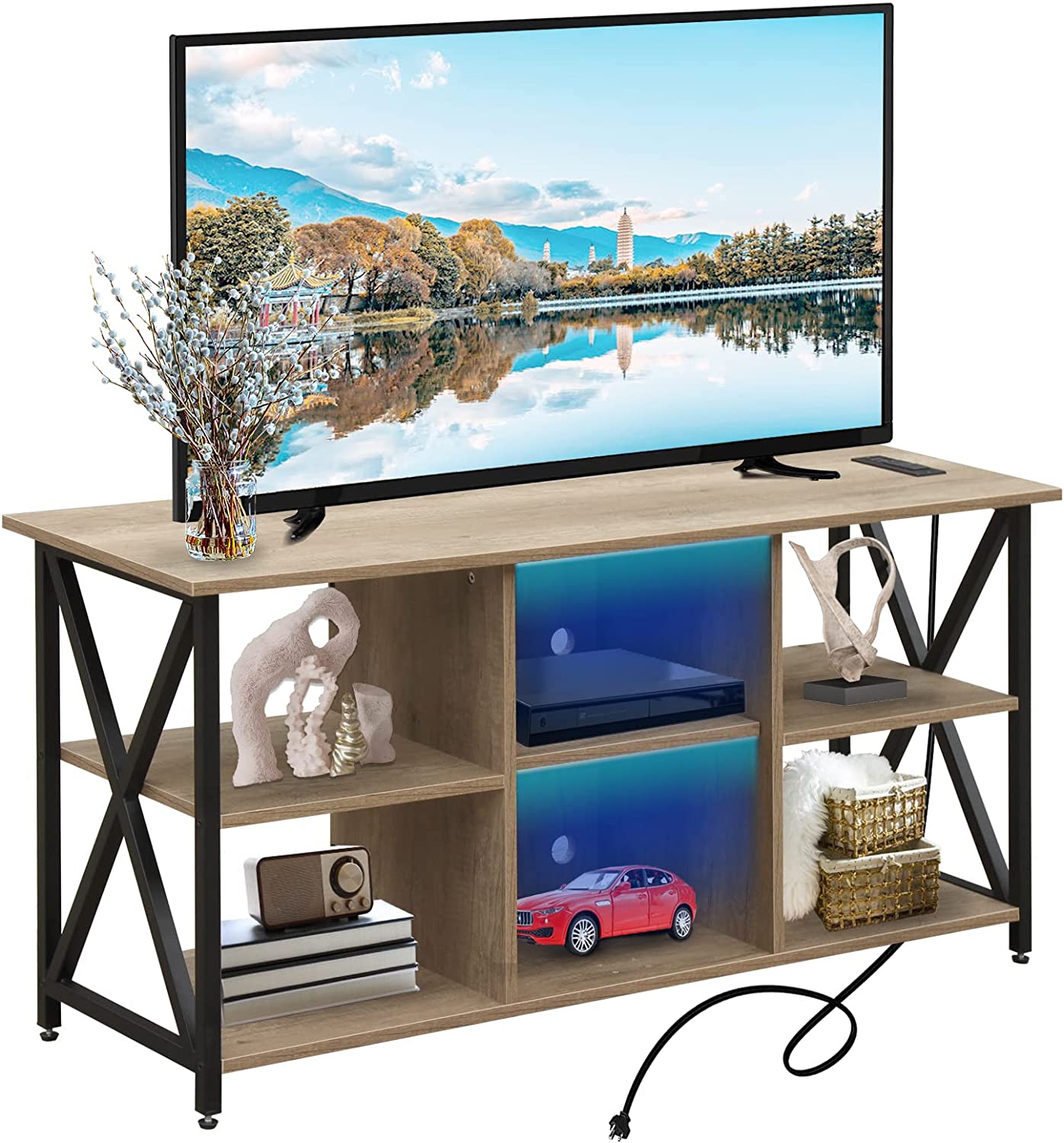 TV Stand for TVs up to 55 Inch, TV Stand with Power Outlets and LED ...