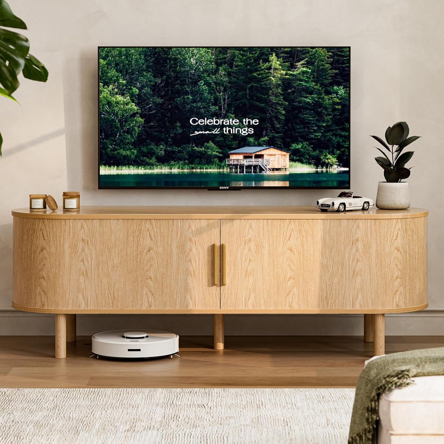 TV Stand for TVs up to 60 Inch, Entertainment Center with Sliding Doors ...