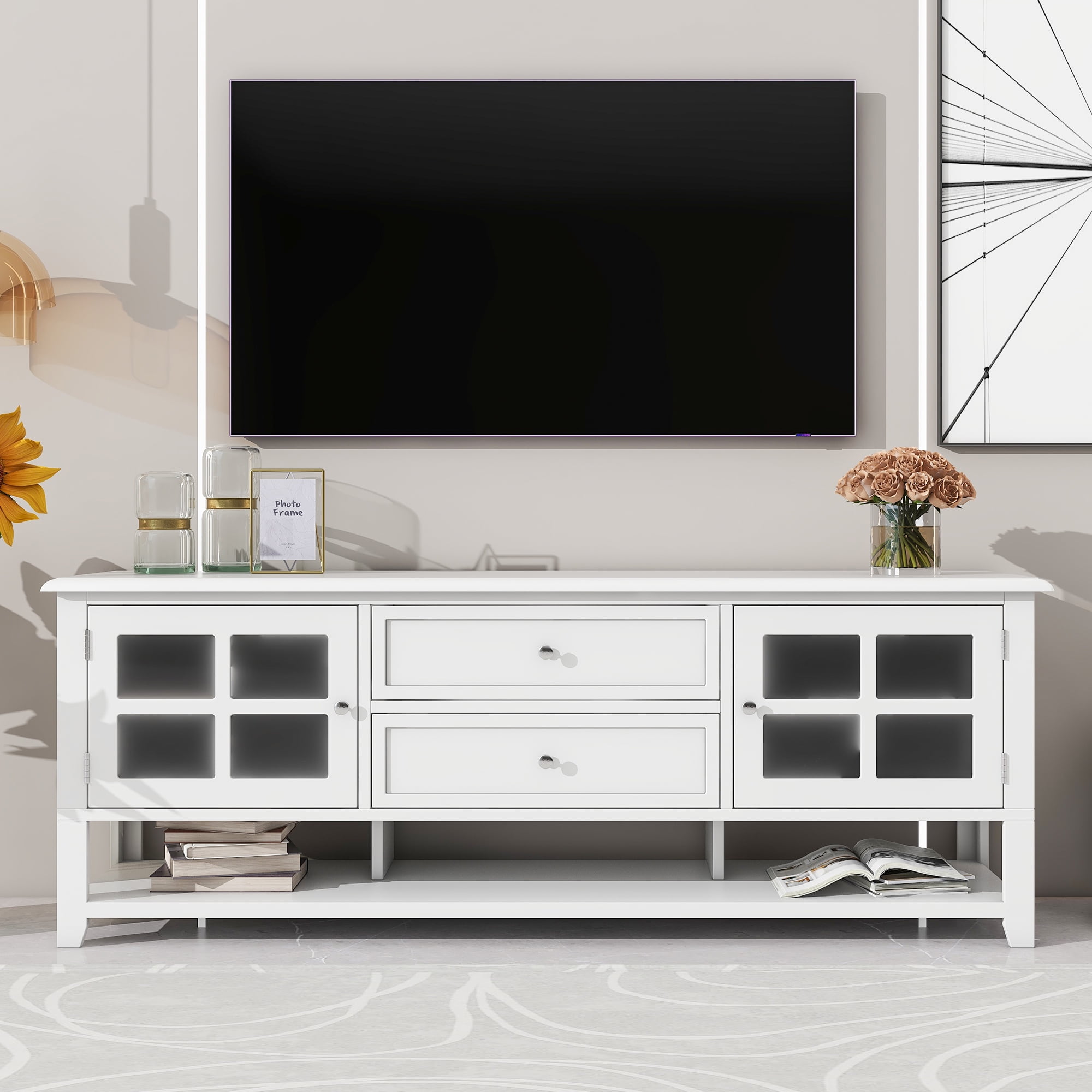 TV Stand for TVs up to 60",TV Cabinet Media Console Table with Bottom ...