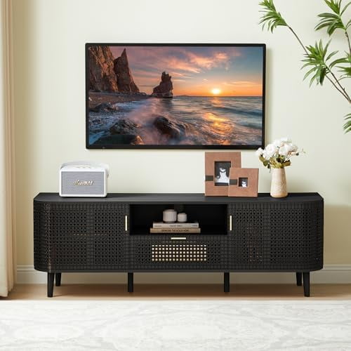 TV Stand for TVs Up to 65 Inch, Boho Wood Television Stands Media ...